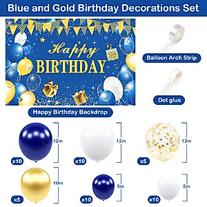 Kedrwa Blue and Gold Birthday Decorations, Blue and Gold Balloon Arch and Birthday Backdrop Blue and Gold Party Balloons for Men Women Birthday Decorations