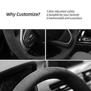 Alfanxi Hand Stitch Sewing Italy Alcantara Car Steering Wheel Cover Wrap for BMW X1 X2 sDrive28i xDrive28i (Black Alcantara+No Stripes)