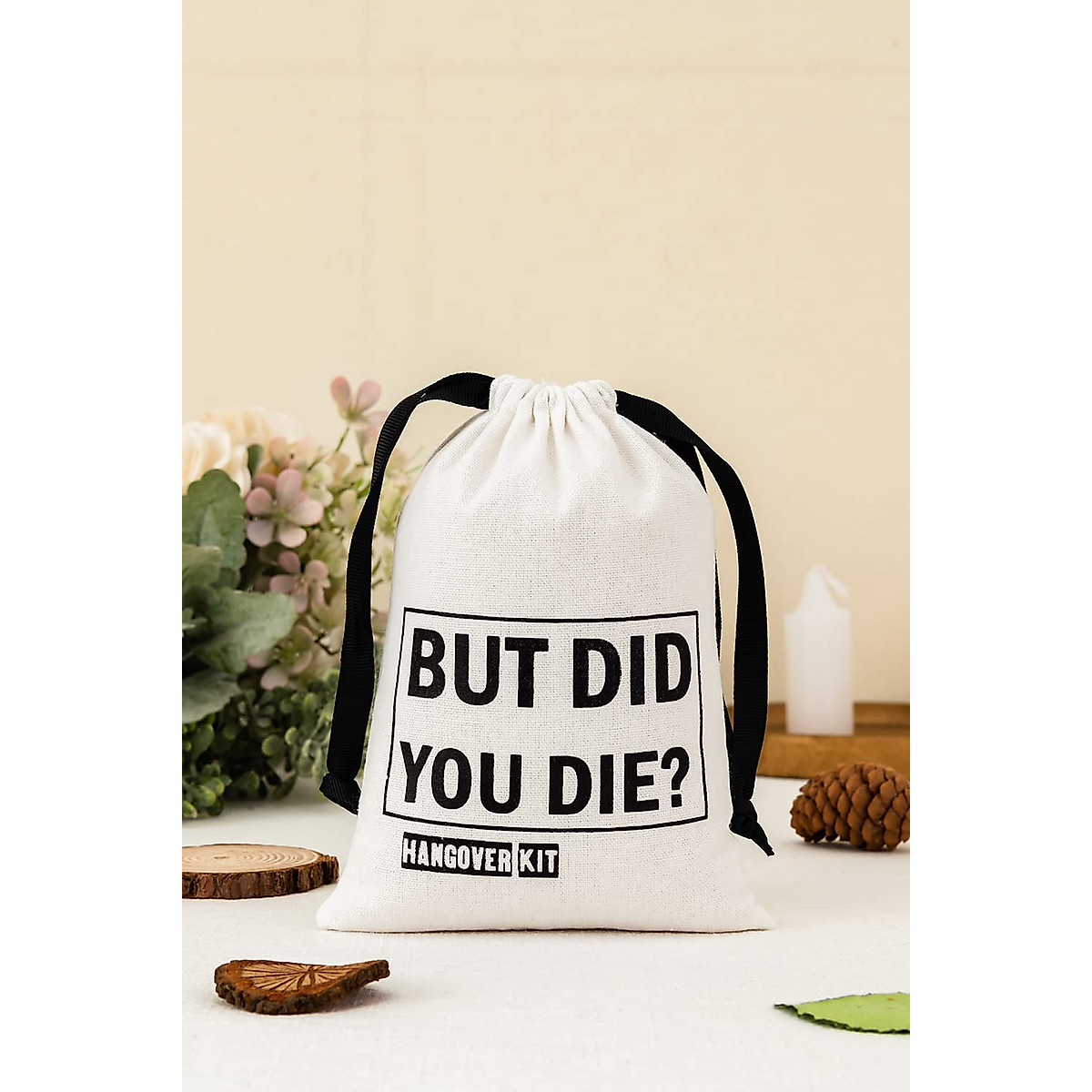 MEJOY 10 Pack Hangover Kit, 5x7 In BLACK Foil BUT DID YOU DIE Recovery Kit Bags for Bachelor Party, Bachelorette Bridal Shower Pouches With Drawstring, Wedding Favors Decor