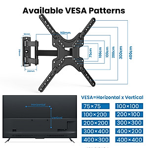 TV Wall Mount for Most 14-60 Inch TVs, Full Motion TV Mount with Perfect Center Design, Extension Tilt Swivel TV Mount Articulating Mount Max 400x400mm with Magnetic Remote Control Holder 2pcs