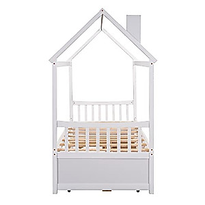 TARTOP Twin House Bed with Trundle and 3 Storage Drawers, Twin Captain's Beds Wooden Storage Daybed Frame for Kids Teens Boys Girls,White