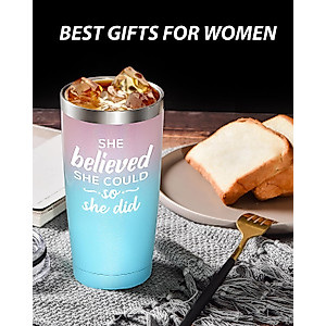 Sixspace Inspirational Tumbler, 20oz set, Mothers Day Gifts, Funny Birthday Gifts for Women, New Job, Congratulations Gift, Best Friend, Mom, Friendship, 'She Believed She Could So She Did'