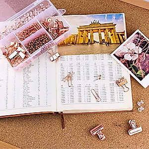 Push Pins Binder Clips Paper Clips Map Tacks Sets, 5 Styles 396 Pcs Rose Gold Pack for Office, School and Home Supplies (Pin and Clips)