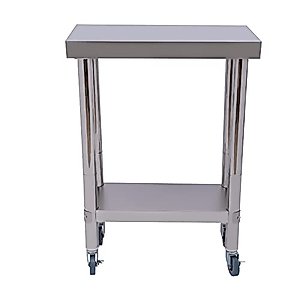 Commercial Stainless Steel Work Table, 30/45cm Kitchen Equipment Food Prep Table with Undershelf+Wheels Shelf Prep Table (60 * 45 * 85cm)