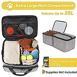 6 Set Dog Travel Bag, Large Pet Travel Kit for Supplies Includes 2 Food Containers, 1 Travel Organizer for Dogs, 2 Collapsible Bowls, 1 Treat Pouch, Dog Weekend Overnight Travel Bags Luggage, Grey
