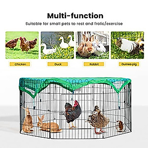 DEStar 8 Panel Foldable Outdoor Backyard Metal Coop Chicken Cage Enclosure Duck Rabbit Cat Crate Playpen Exercise Pen with Weather Proof Cover