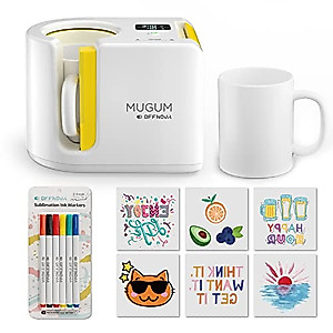 OFFNOVA Mug Heat Press, 11-14oz Sublimation Tumbler Heat Press Machine with LCD, Including 1X Blank Mug, 6X HTV Ink Markers and Pens (MUGUM)