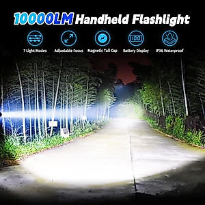 Wind&Moon Powerful Flashlights High Lumens Rechargeable,10000 Lumen Led Strong Handheld Flashlight,IPX6 Waterproof Flashlight for Home Camping Emergencies,USB Battery Operated,Adjustable Focus