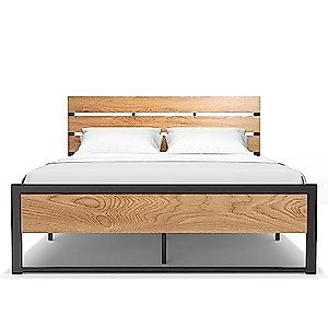 BONSOIR Full Size Bed Frame Steady Steel Platform with Wood Headboard/Footboard,No Box Spring Needed, Easy Assembly, Squeaking Free (Full Size)