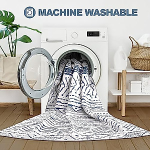 Area Rug Living Room Rugs - 5x7 Machine Washable Moroccan Geometric Neutral Soft Low Pile Stain Resistant Large Thin Rug Floor Carpet for Bedroom Under Dining Table Home Office - Navy Blue