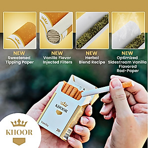 KHOOR Herbal Cigarettes - 2 Vanilla Packs, Non-Addictive, Tobacco-Free & Nicotine-Free, Traditional Cigarette Substitute, Premium Vanilla Flavor - 2 Packs (40 Sticks)
