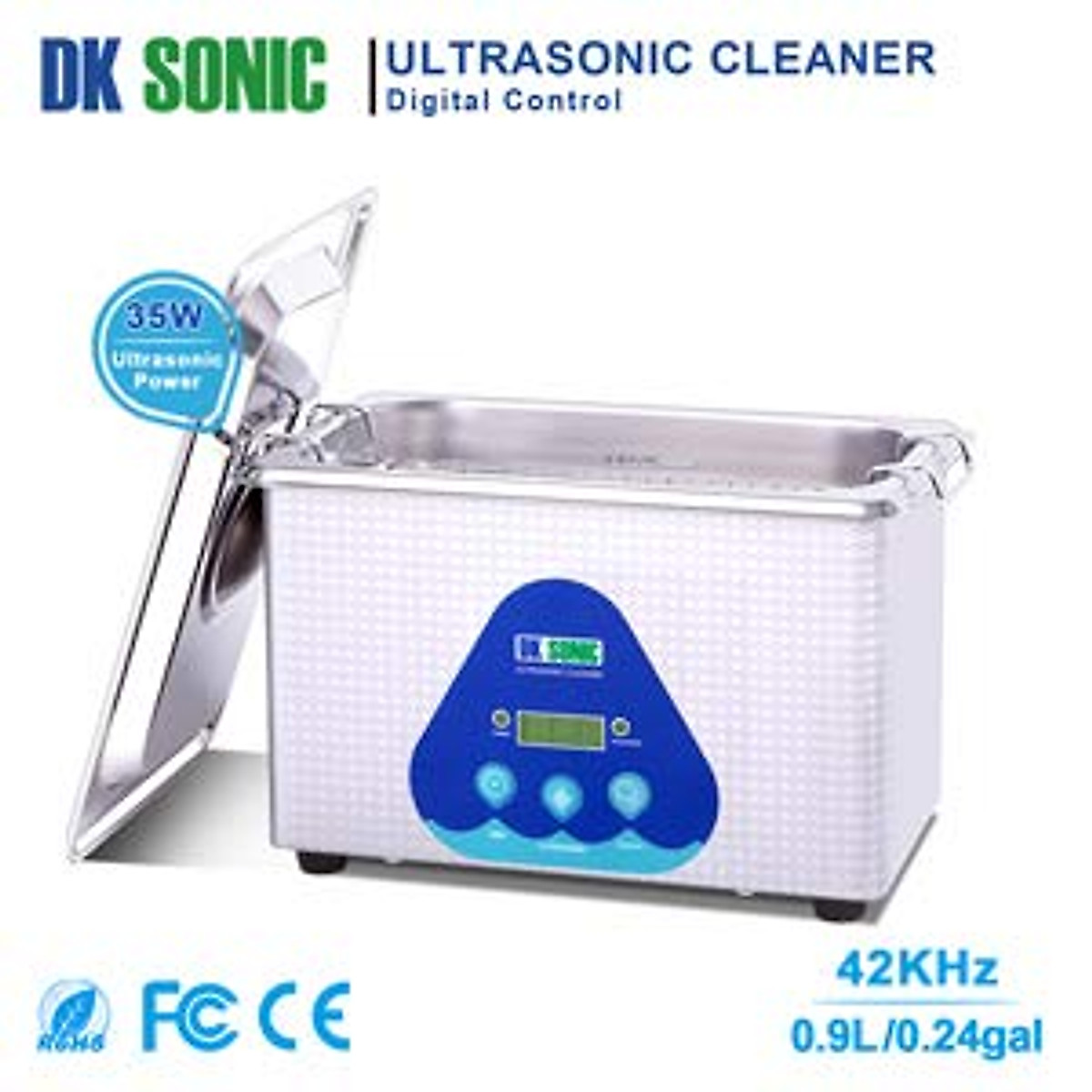 DK SONIC 42KHz Sonic Cleaner with Digital Timer and Basket for Jewelry, Ring, Eyeglasses, Denture, Watchband, Coins, Small Metal Parts, Daily Necessaries, etc (900ML, 110V)
