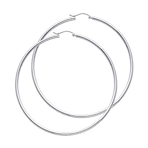 14k REAL White Gold 2mm Thickness Hinged Hoop Earrings (65 x 65 mm)
