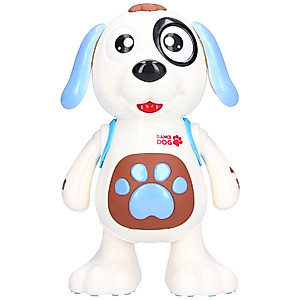 Musical Light Up Dancing Robot Dog Stuffed Animal Realistic Singing Dog Toy Carry Schoolbag Interactive Puppy Toy for Kids Gift(Blue)