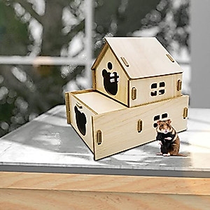 Guinea Pig Hideout Small Animal House Hide with Windows Hamster Wooden Castle Hut Chinchilla Cage Accessories for Chinchilla Guinea Pig Hamster Gerbil Hedgehog