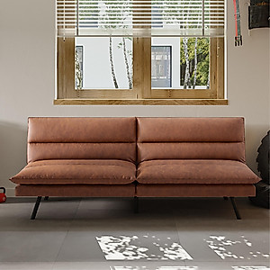 Memory Foam Futon Sofa Bed, Convertible Futon Sofa Couch with Adjustable Backrest, Modern Sleeper Couch Bed for Office, Living Room, Bedroom and Sitting Room, Brown