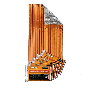 TITAN Survival Mylar Survival Blankets 5 Pack 52” x 82” - 90% Heat Retention & Waterproof Design - Emergency Blanket Cold Weather Protection & Survival Kits - Durable Space Blanket for Outdoor Use