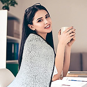 SJC Lap Blanket with Pocket Sherpa Blanket for Elderly Cozy Shawl Knee Blanket for Wheechair,Home,Office,Sofa Machine Washable