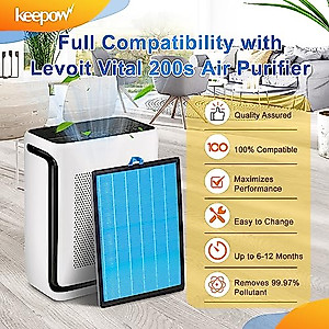 Keepow Vital 200S Replacement Filter Smoke Remover Compatible with LEVOIT Vital 200S Air Purifier 3-in-1 H13 Ture HEPA High-Efficiency Activated Carbon Air Filter Vital 200S-RF-PA 1Pack Blue