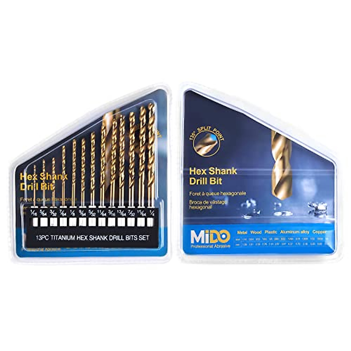 MIDO PROFESSIONAL ABRASIVE Drill Bit Set 13PCS Titanium Metal Drill Bits 1/16"-1/4" Impact Drill Bit Set for Aluminum Alloy, Wood, and Plastic