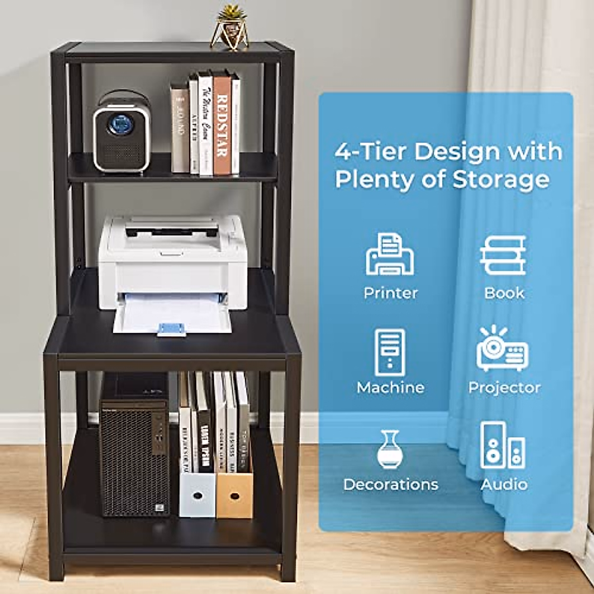 GreenForest L Shaped Desk 47 inch Reversible Corner Gaming Computer Desk with Storage Shelves and 49.2 inch Large Tall 4 Tier Printer Stand with Storage Shelf
