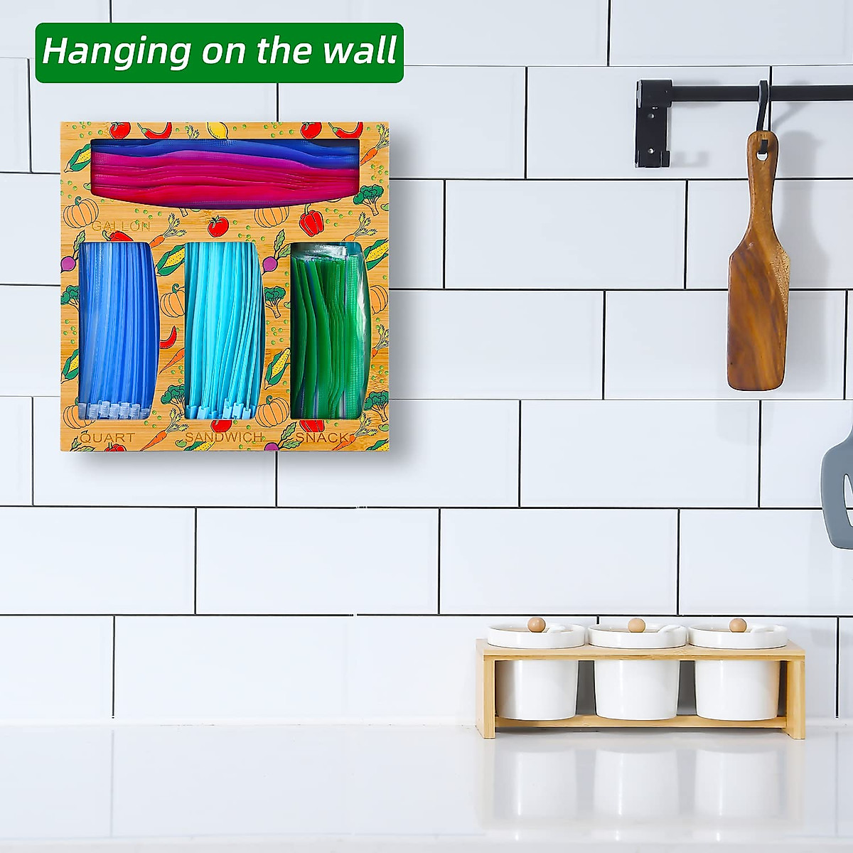 UPTRUST Ziplock Bag Storage Organizer, Farmhouse Wood Kitchen Food Baggie Dispenser Box for Kitchen Drawer Organizer, Compatible with Most Brands Gallon Bag, Quart Bag, Sandwich Bag, Snack Bag