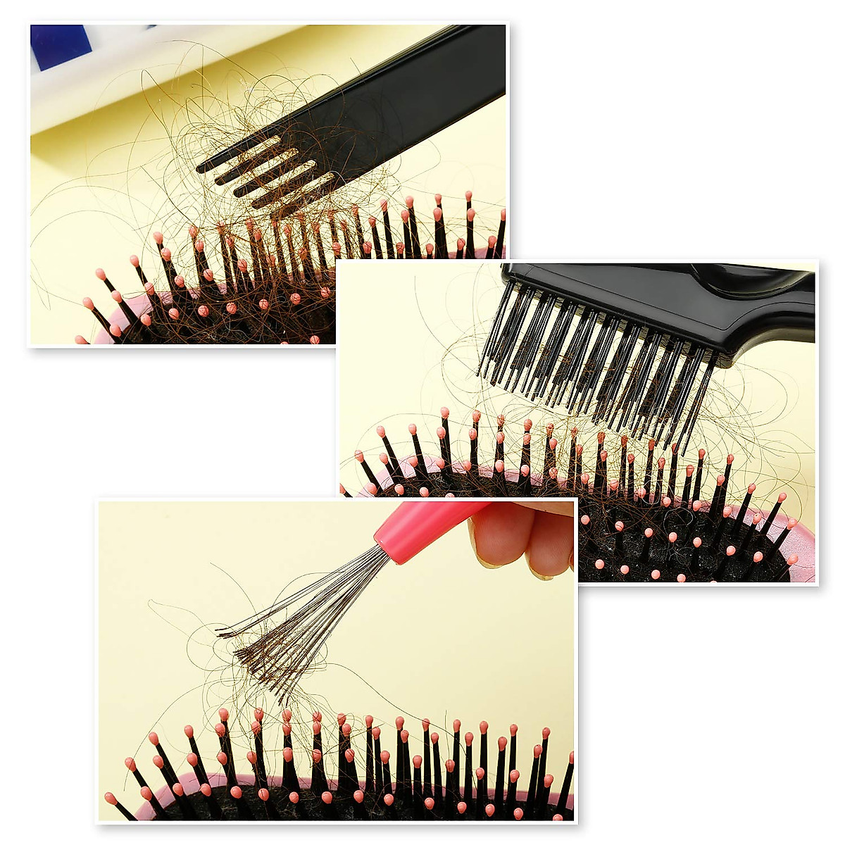 4 Pieces Hair Brush Cleaning Tool Comb Cleaner Brush Hair Brushes Cleaner Comb Mini Hair Brush Comb Cleaning Brush Hair Brush Cleaner Tool for Removing Hair Dust Home Salon Use (Pink Plastic Handle)