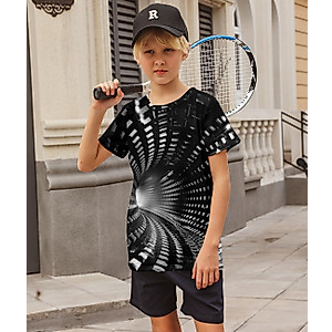 uideazone Kids 3D Print Graphic T Shirts Short Sleeve Size 10-12 T-Shirt Novelty Optical Illusion Shirt Pullover Tees Shirt for Teen Boy Girls 9-12 Years