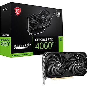 MSI GeForce RTX 4060 Ti Ventus 2X Black 8G OC Graphics Card -NVIDIA RTX 4060 Ti, 8GB GDDR6 Memory, 18Gbps, PCIe 4.0, DLSS3