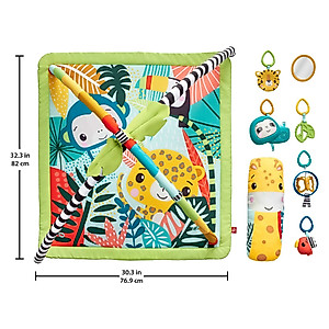 Fisher-Price Baby Playmat 3-in-1 Rainforest Sensory Gym with Music & Lights, Tummy Wedge & 5 Developmental Toys for Newborns 0+ Months