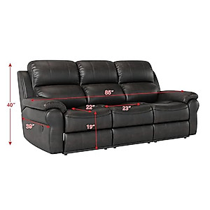 Breathable Leather Upholstered Power Motion Reclining 3 Seaters Sofa Couch W/USB Port, Wireless Charger,Stainless Steel Cupholders,Drop Down Table,2 Recliner Chaises and Magazine Bag for Living Room