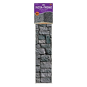 Beistle Brick Stone Wall Photography Backdrop Textured Look Photo Op Background for Weddings-Halloween Party Decorations, 4' x 30', Gray/Black