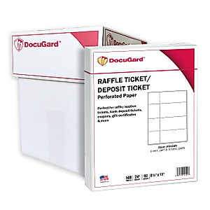 DocuGard Perforated Paper for Deposit Tickets, Raffle Tickets, and More, Tear-Away Stubs, 8.5 x 11, 24 lb, 4 Perfs, 500 Sheets, White (04289) (Pack of 5)