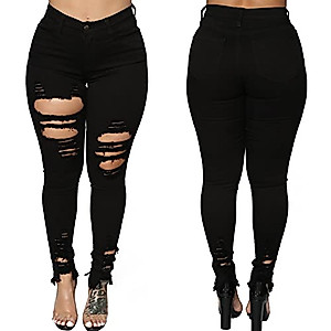 TodTan Women's Skinny Jeans Ripped Mid Rise Stretch Destroyed Denim Pants Jeans Black-b