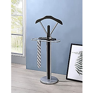 Pilaster Designs Modern Frewyn Suit & Tie Valet Stand Clothing Rack, Walnut Wood & Chrome Metal