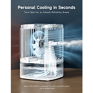 HiCOZY Portable Air Cooler with 2 Ultrasonic Mist Levels & 3 Fan Speeds, Evaporative Air Cooler with Detachable 650ml/23oz Water Tank, 3-in-1 Air Cooling Fan for Desktop, Office and Bedroom (Blue)