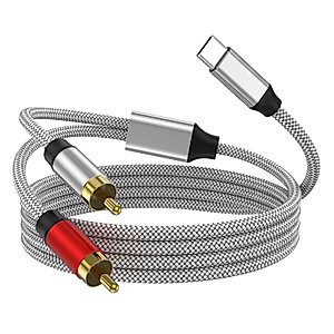 PPTVC USB Type C to 2 RCA Audio Cable,Type-C RCA Cable 6ft, 2rca Jack USB-C Audio Line for Xiaomi,LG,Home Theater Amplifier,DVD, TV Speaker