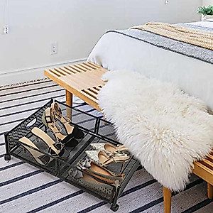 Under Bed Storage Containers with Wheels,2 Pack Black Underbed Storage Shoes Organizer Containers,Upgraded Wheels with Large Capacity Metal Underbed,Storage Containers for Bedroom Clothing Shoes