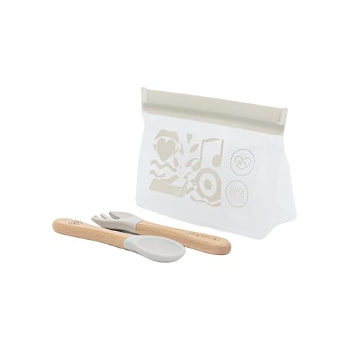 PAPERCLIP Silicone Beech Spoon/Fork Set in Mushroom with Resusable Snack Bag