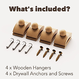 4 Tapestry Hangers Small, Quilt Hangers for Wall Hangings, Blanket Hanger Clamps, Carpet Rug Display, Wooden Wall Clips for Hanging (Light)