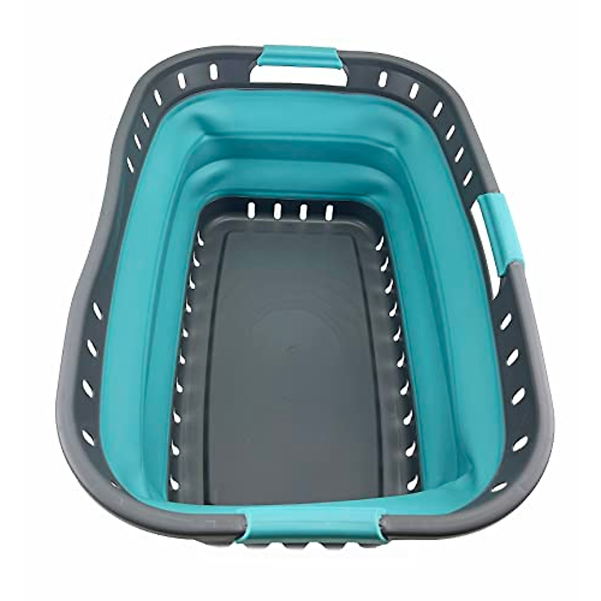 SAMMART 44L (11.6 gallon) Collapsible Plastic Laundry Basket-Foldable Pop Up Storage Container-Portable Washing Tub- pace Saving Hamper, Water Capacity: 35L (9.2 gallon) (Grey/Crystal Blue (Set of 2))