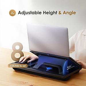 LORYERGO Laptop Lap Desk, Large Lap Desk with Cushion, 8 Angle Adjustable, Lap Desk for Laptop 17 Inches w/Mouse Pad & Cellphone Slot, Laptop Stand for Bed & Couch, Laptop Riser for Home & Office