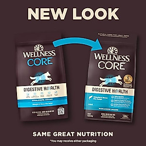 Wellness CORE Digestive Health Dry Dog Food with Wholesome Grains, Highly Digestible, for Dogs with Sensitive Stomachs, Made in USA with Real Protein (Whitefish & Brown Rice, 4-Pound Bag)