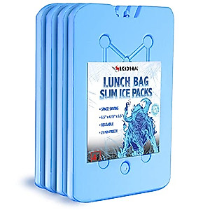 Kona Ice Packs for Lunch Bags - No Ice Required - Reusable Long Lasting (-5C) Small Thin Freezer Packs - Freezes in 25 Minutes (4)