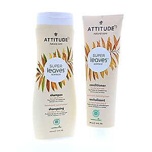 ATTITUDE Super Leaves Volume Shine Shampoo Conditioner- Soy Protein & Cranberries Bundle with Vitamin B5 Watercress Indian Cress, Raspberry, 16 Fl Oz and 8 oz, 2 count