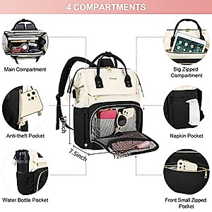 LOVEVOOK Laptop Backpack Purse for Women, 17 Inch Computer Business Stylish Backpacks, Doctor Nurse Bags for Work, Casual Daypack Backpack with USB Port, White-Black
