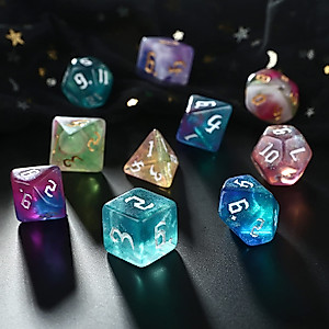 GWHOLE 42 Pcs(6 Sets) Polyhedral Dice with Gold Pattern Drawstring Pouches for DND RPG MTG Dungeon and Dragons Table Board Roll Playing Games Style 3