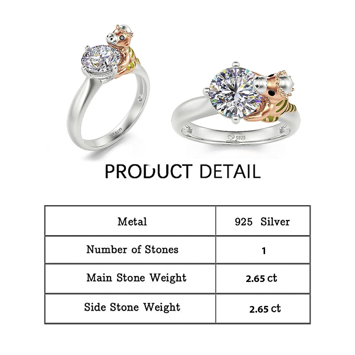 Jeulia Hug Me Adorable Hamster Snail Round Cut Sterling Silver Ring Fashion Anniversary Engagement Wedding Christmas Birthday for Boyfriend With Gift Jewelry Box (Clever Dinosaur, 8.5)