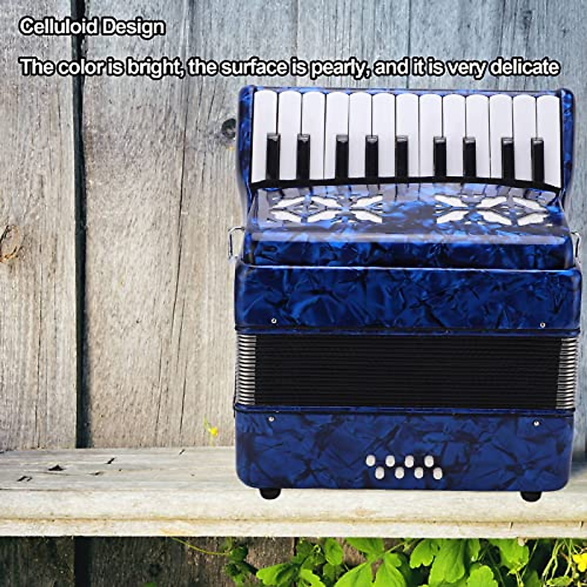 Accordion, 22 Keys 8 Bass Exquisite Celluloid Piano Accordion with Adjustable Straps, International Standard Professional Tuning Musical Instrument for Beginners Adults Stage Performance(Navy blue)