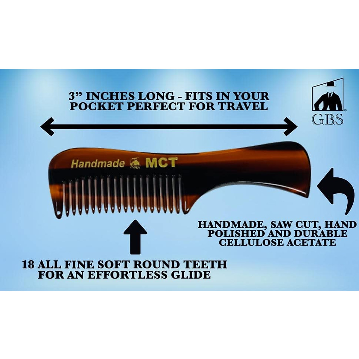 G.B.S Handmade Men and Women Comb Set- Pack of 3, Unbreakable Fine Toothed Mustache,Eyebrow Pocket Comb- Portable Pocket Size for Styling Beard & Hair anytime, Tortoise MCT DCT PCT Combs